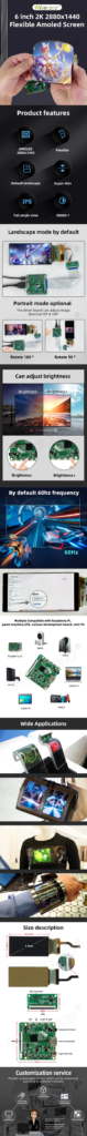 Wisecoco Landscape By Default 6 Inch 2k Flexible Amoled Screen MiPi Adjustable Brightness 2880* ...